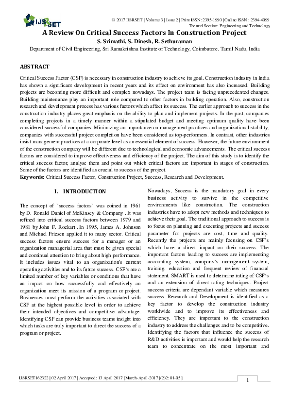 (PDF) A Review On Critical Success Factors In Construction Project