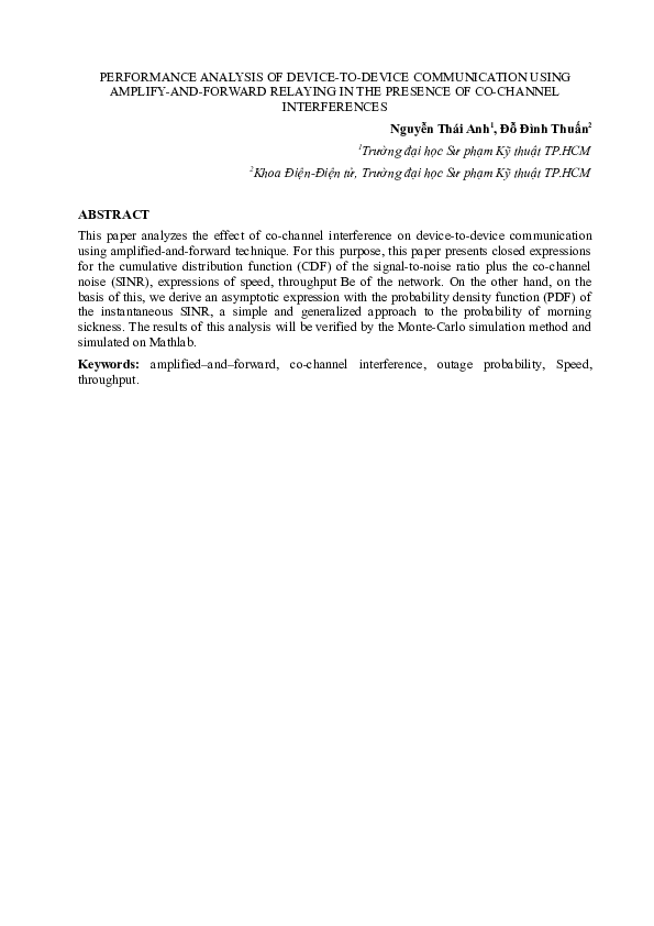 Doc Performance Analysis Of Device To Device Communication Using Amplify And Forward Relaying