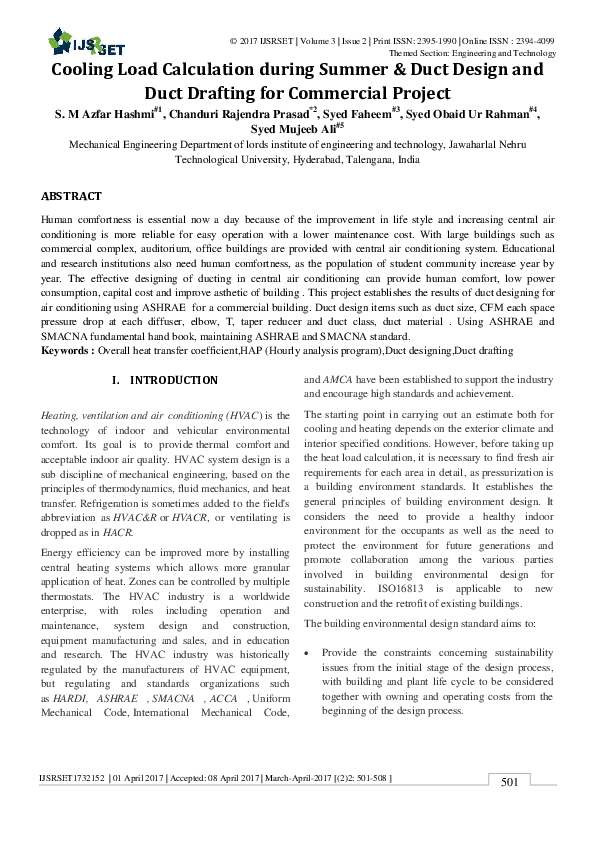 (PDF) Cooling Load Calculation during Summer & Duct Design and Duct ...