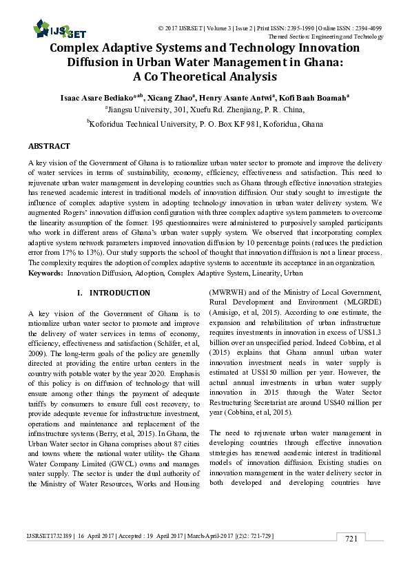 (PDF) Complex Adaptive Systems and Technology Innovation Diffusion in Urban Water Management in ...