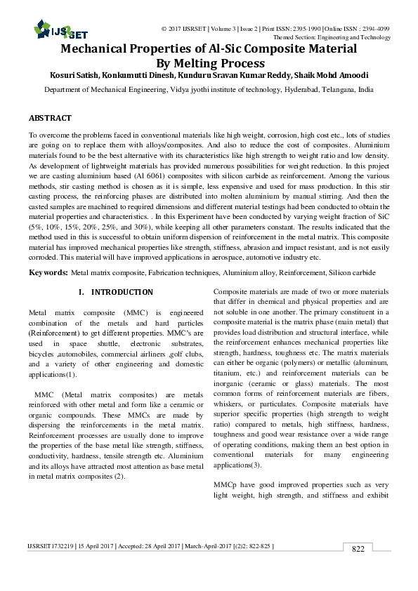 (PDF) Mechanical Properties of Al-Sic Composite Material By Melting Process