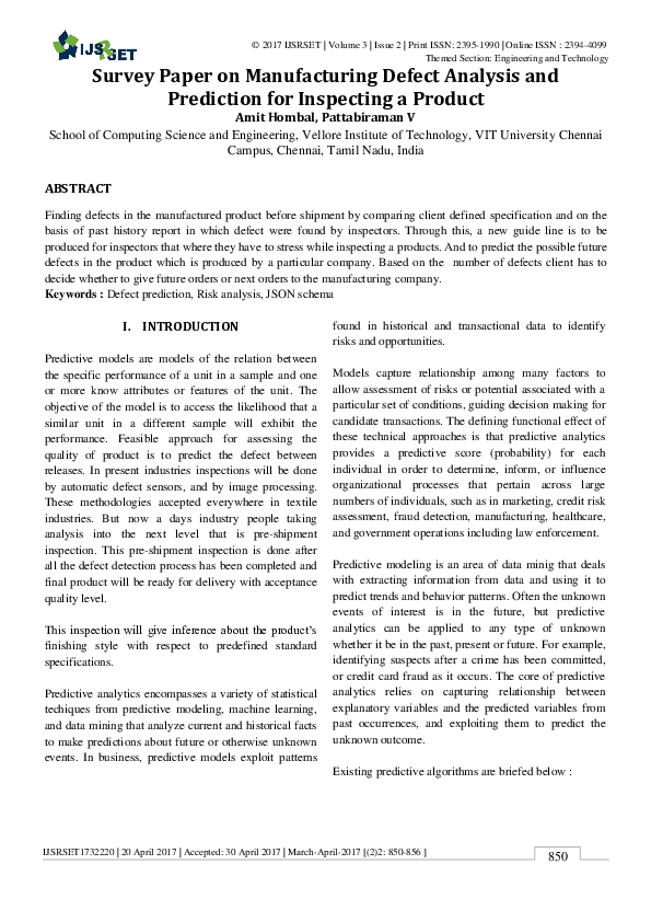 (PDF) Survey Paper on Manufacturing Defect Analysis and Prediction for ...