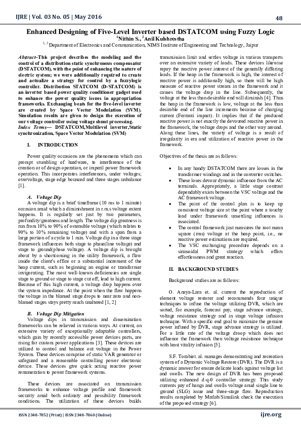 Pdf Ijre14enhanceddesigningoffive Levelinverterbaseddstatcomusingfuzzylogic30544pdf 0786