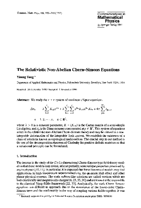 (PDF) The Relativistic non-abelian Chern-Simons Equations