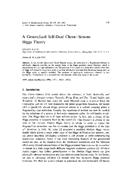 (PDF) A generalized self-dual Chern-Simons Higgs theory