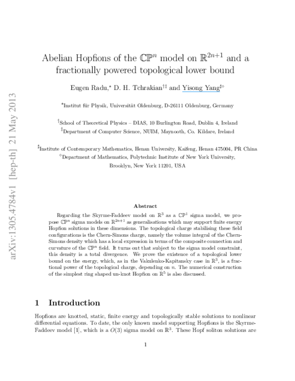 (PDF) Abelian Hopfions of the model on and a fractionally powered topological lower bound