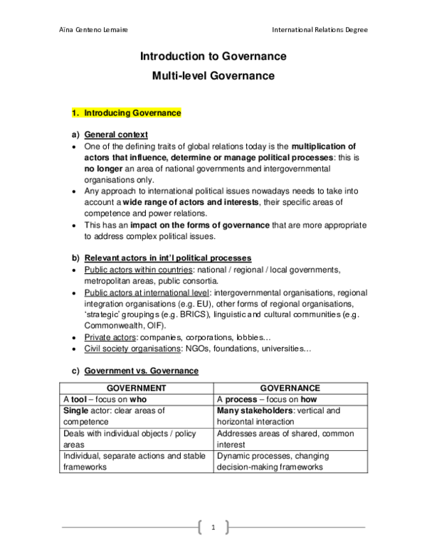 (PDF) Introduction to Governance