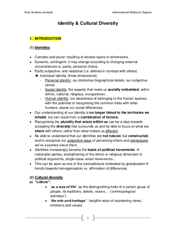 (PDF) Identity & Cultural Diversity