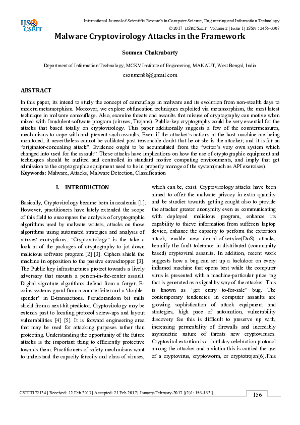(PDF) Malware Cryptovirology Attacks in the Framework | International ...