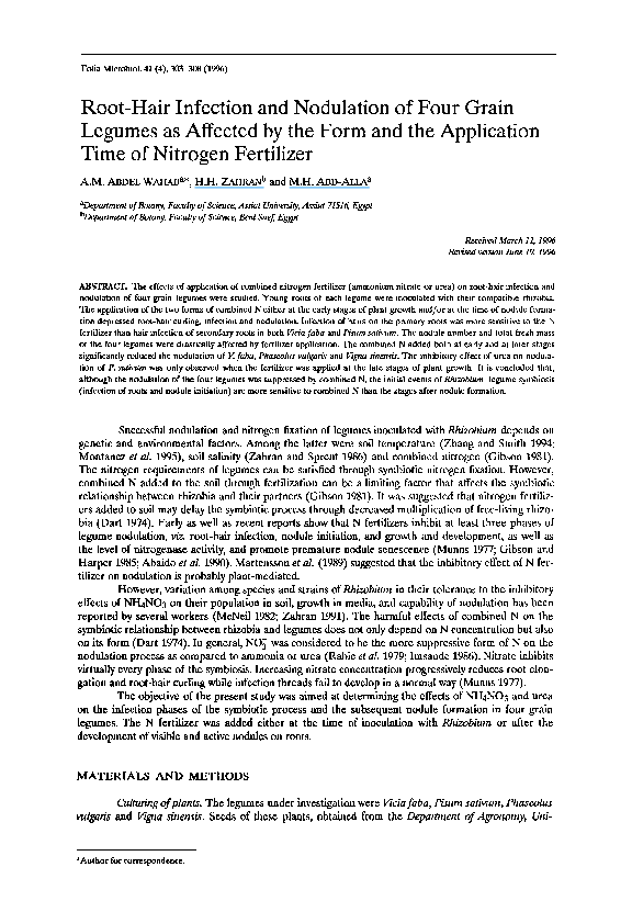 (PDF) Root-hair infection and nodulation of four grain legumes as ...