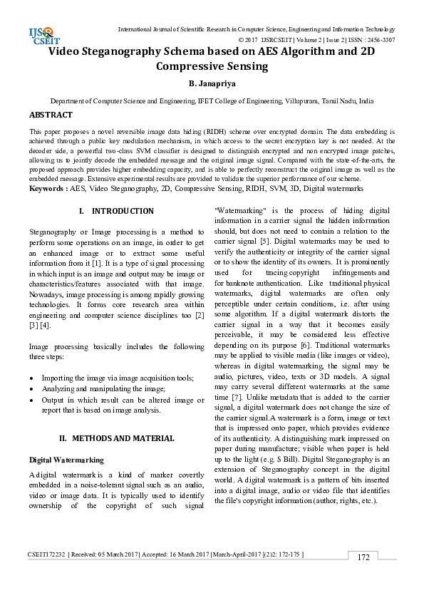(PDF) Video Steganography Schema based on AES Algorithm and 2D Compressive Sensing ...