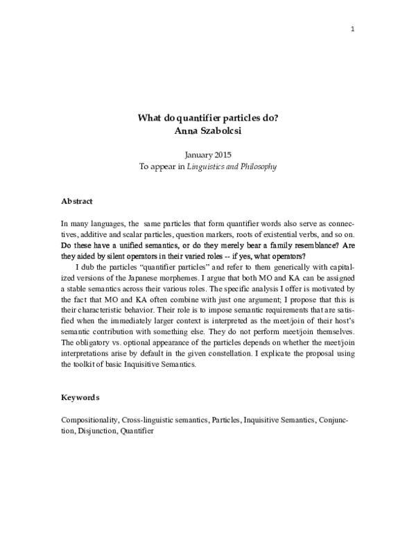 Pdf What Do Quantifier Particles Do 2015