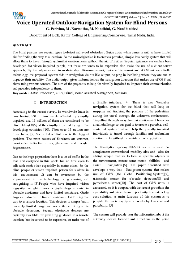 (PDF) Voice Operated Outdoor Navigation System for Blind Persons