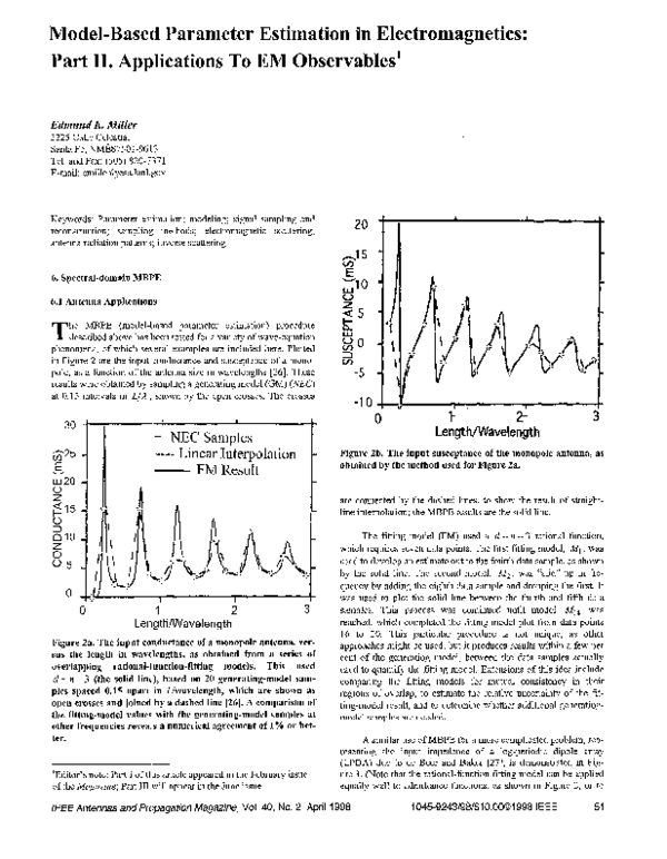 Pdf Mbpe Model Based Parameter Estimation In Electromagnetics Part