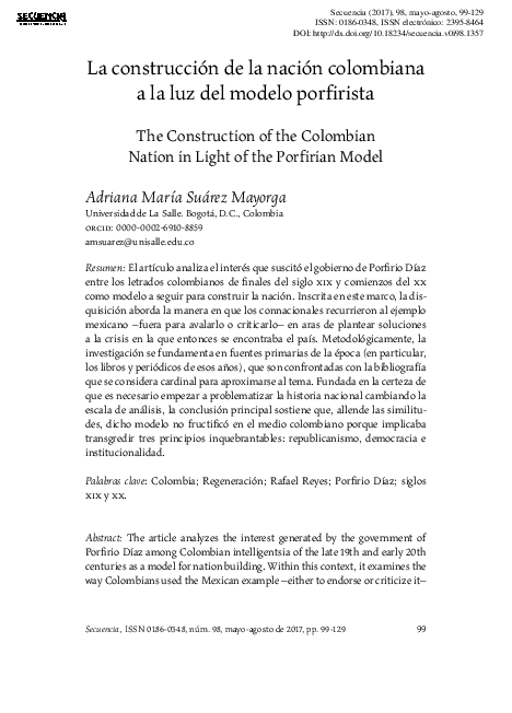 (PDF) La construcción de la nación colombiana a la luz del modelo ...