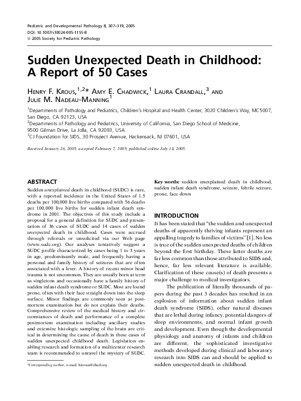 (PDF) Sudden Unexpected Death in Childhood:A Report of 50 Cases