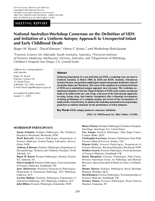 (PDF) National Australian Workshop Consensus on the Definition of SIDS ...