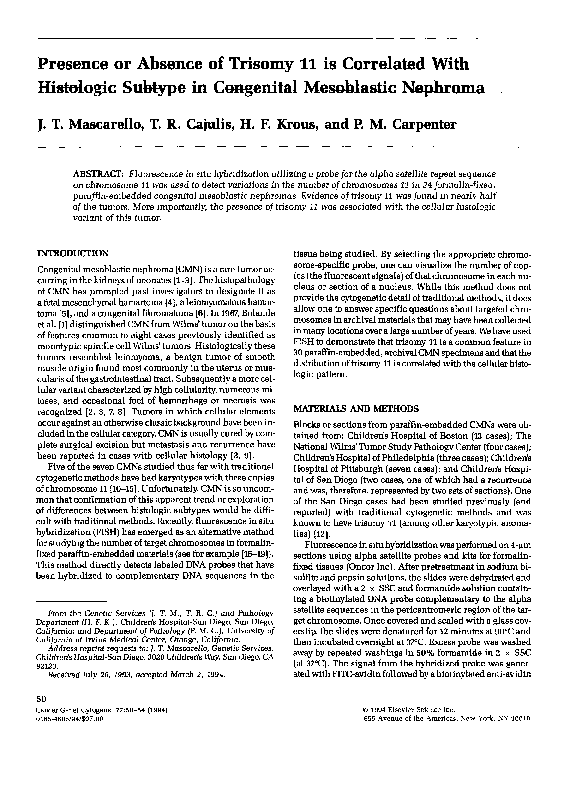 (PDF) Presence or absence of trisomy 11 is correlated with histologic ...