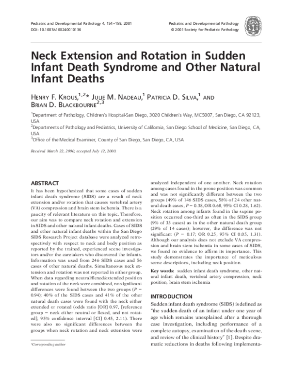 (PDF) Neck Extension and Rotation in Sudden Infant Death Syndrome and ...