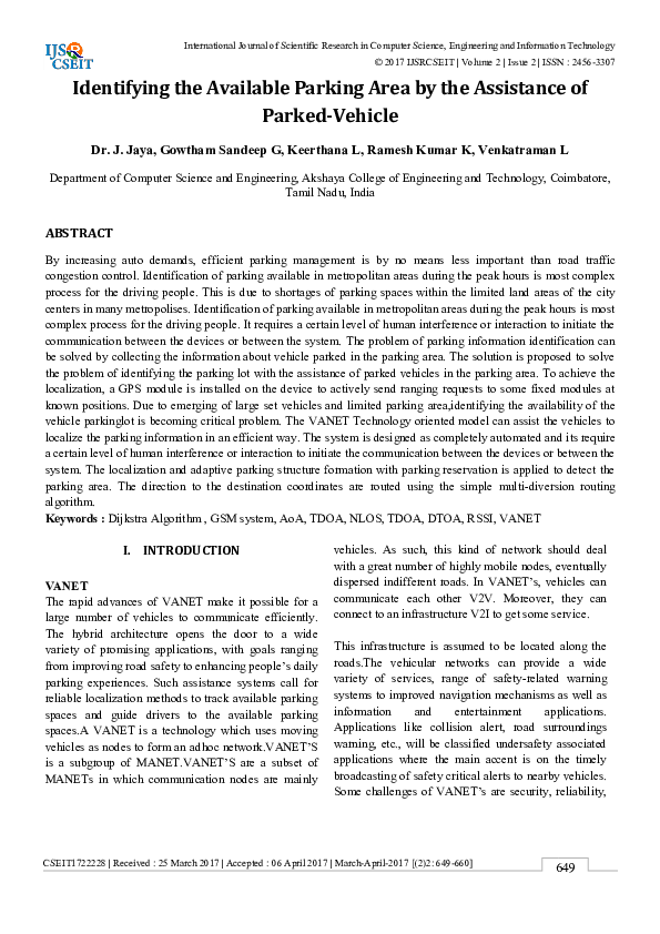 (PDF) Identifying the Available Parking Area by the Assistance of ...