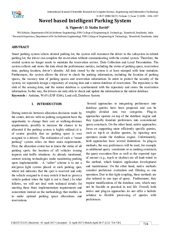 (PDF) Novel based Intelligent Parking System