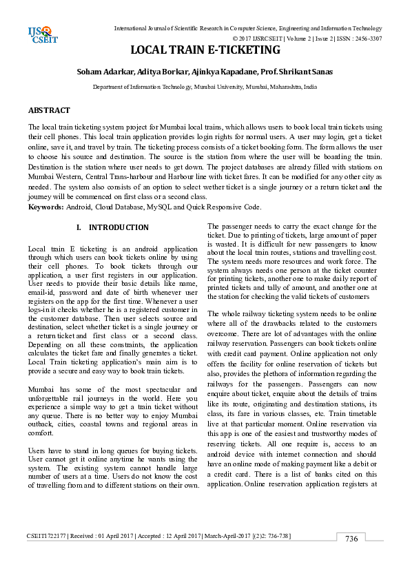 (PDF) Local Train E-Ticketing