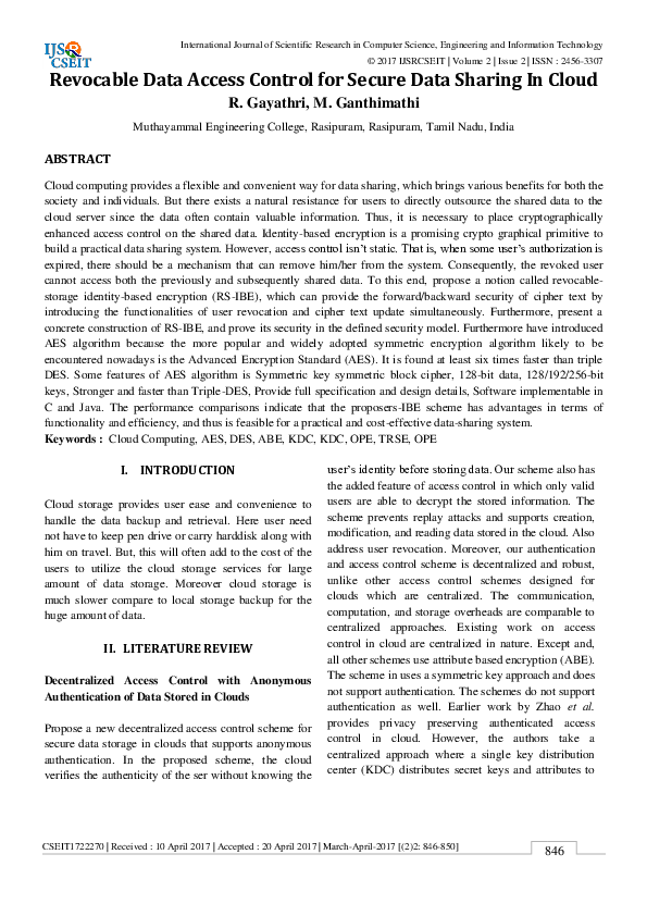 Pdf Revocable Data Access Control For Secure Data Sharing In Cloud