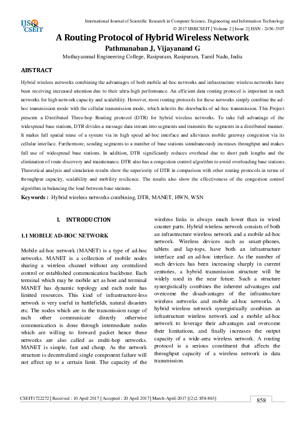 Pdf A Routing Protocol Of Hybrid Wireless Network International