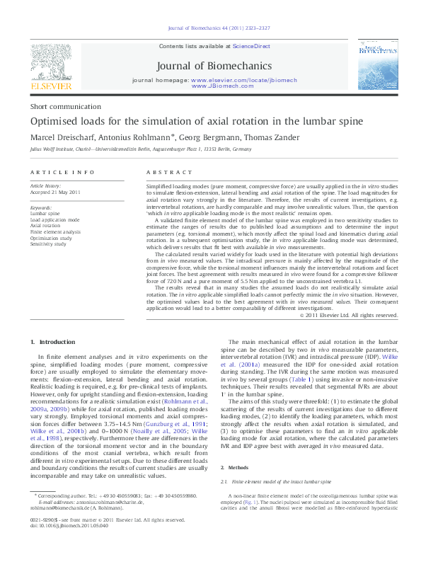 (PDF) Optimised loads for the simulation of axial rotation in the ...