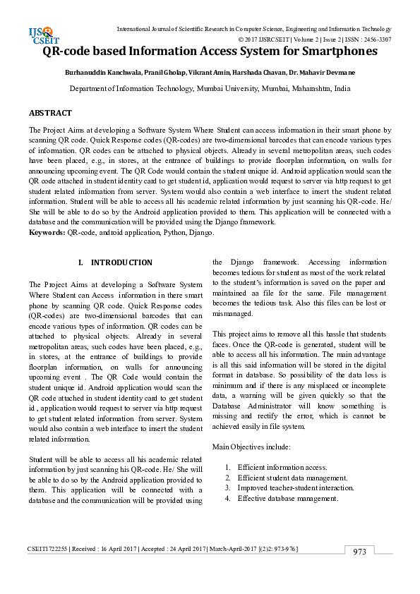 (PDF) QR-code based Information Access System for Smartphones