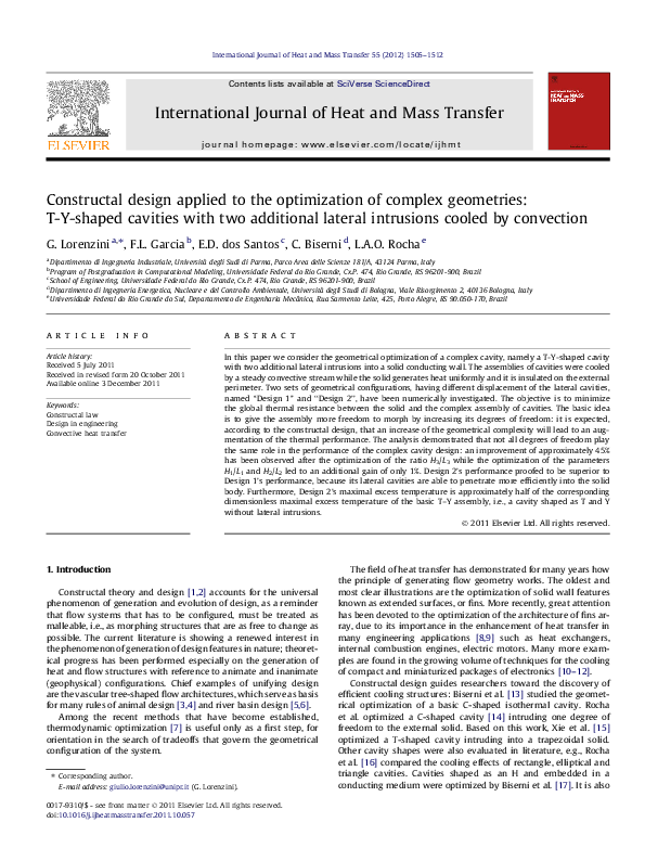 (PDF) Constructal design applied to the optimization of complex geometries: T-Y-shaped cavities ...