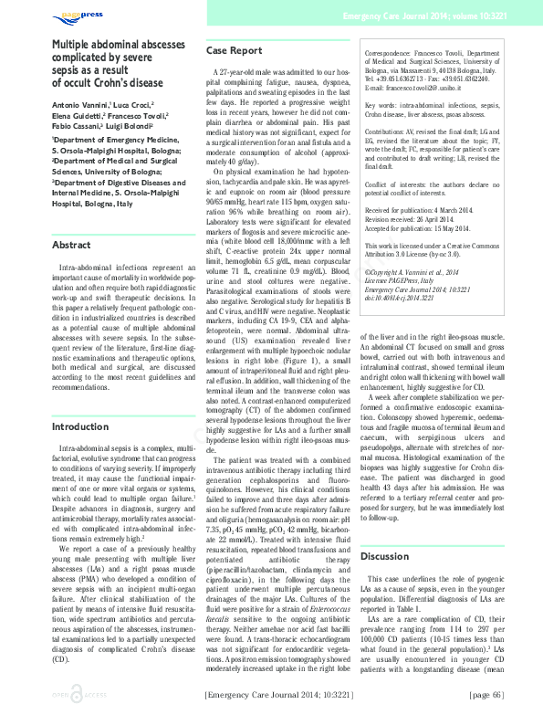 (PDF) Multiple abdominal abscesses complicated by severe sepsis as a ...