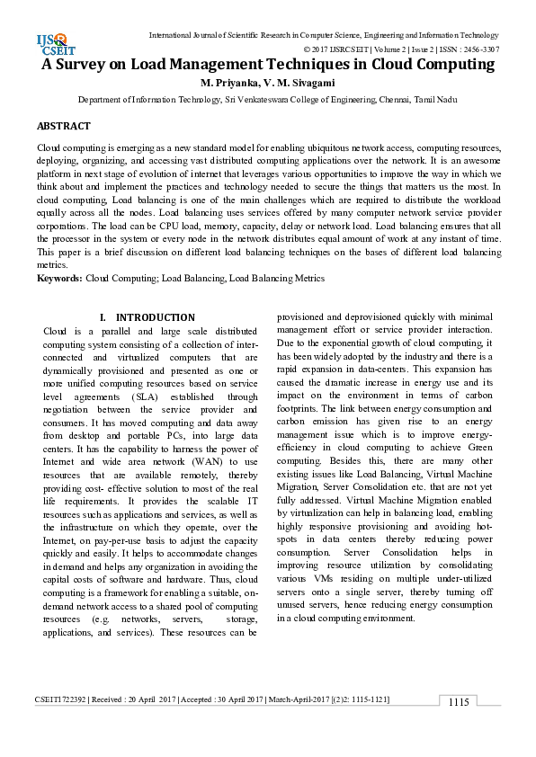 Pdf A Survey On Load Management Techniques In Cloud Computing