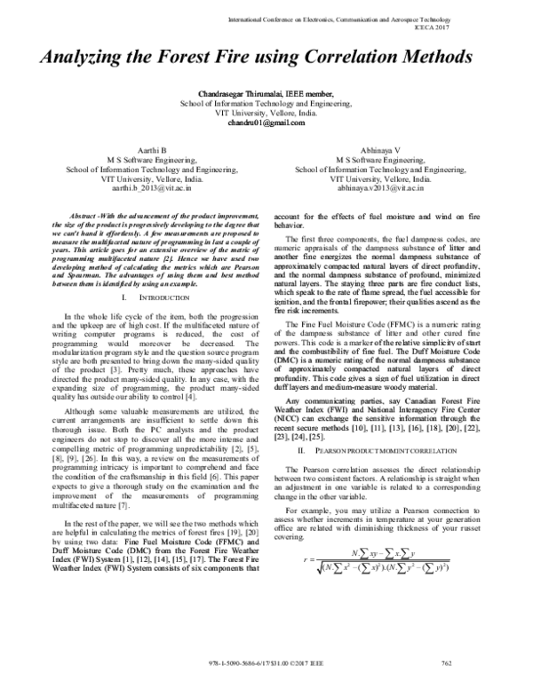 (PDF) Analyzing the Forest Fire using Correlation Methods