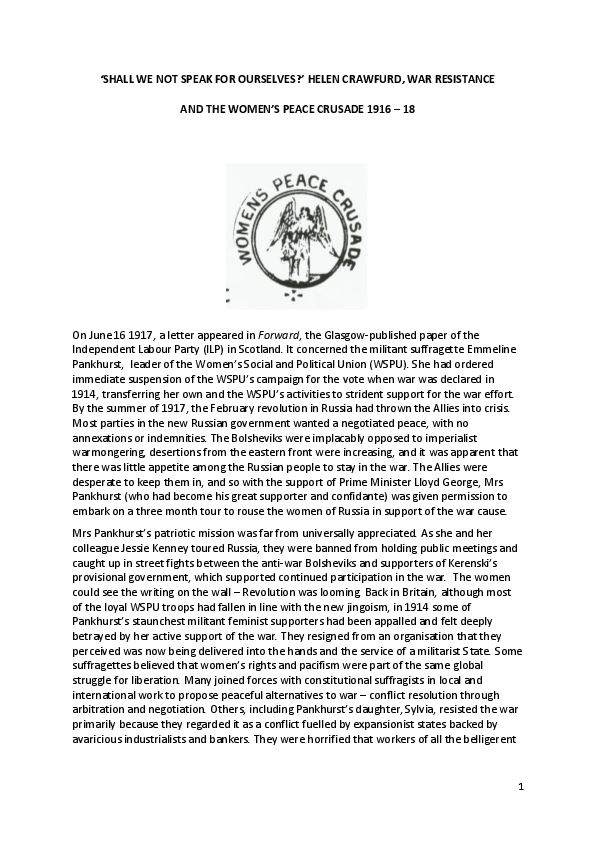 (PDF) 'SHALL WE NOT SPEAK FOR OURSELVES?' HELEN CRAWFURD, WAR ...