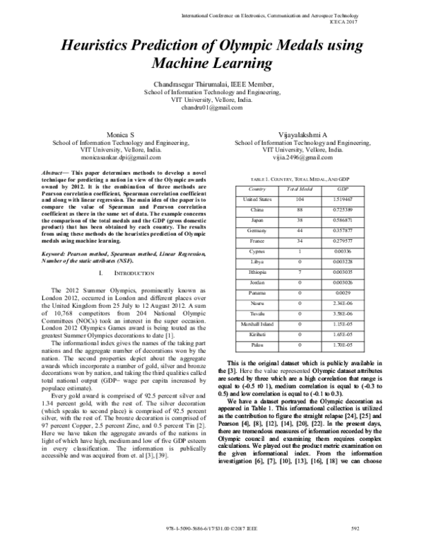 (PDF) Heuristics Prediction of Olympic Medals using Machine Learning
