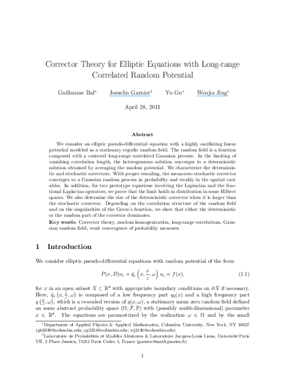(PDF) Corrector theory for elliptic equations with long-range correlated random potential