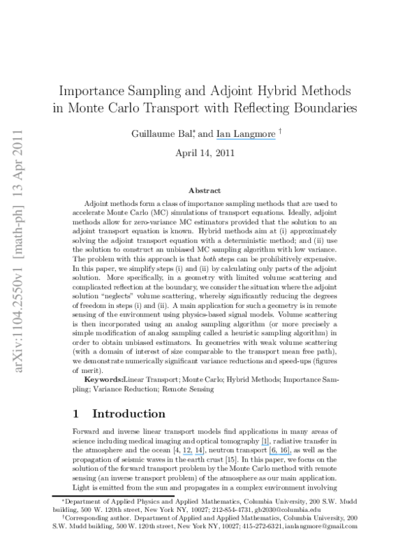 Pdf Importance Sampling And Adjoint Hybrid Methods In Monte Carlo Transport With Reflecting