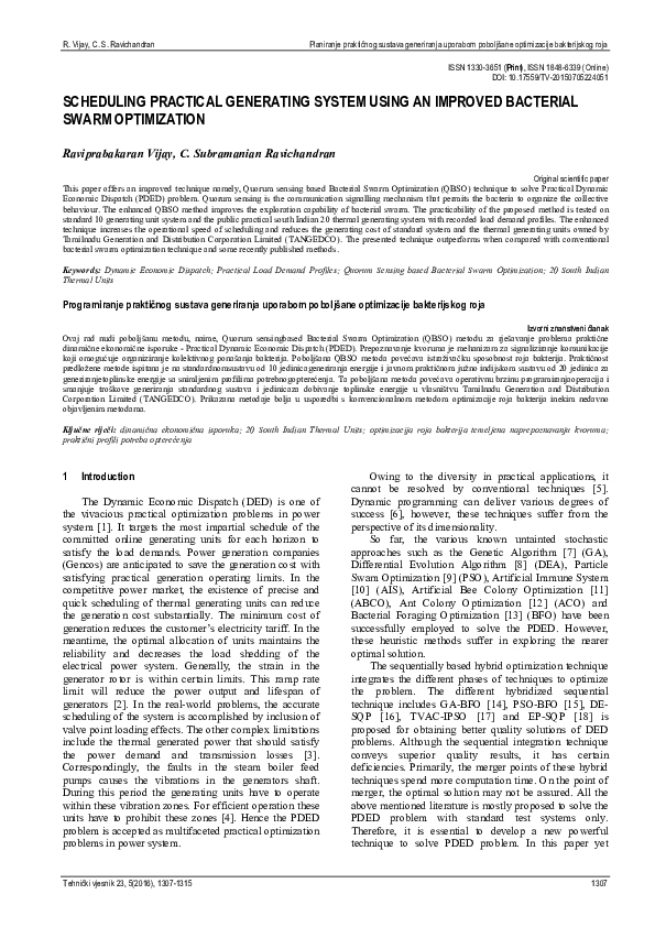 Pdf Scheduling Practical Generating System Using An Improved Bacterial Swarm Optimization