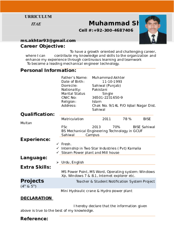 (DOC) Muhammad shoaib CV | Muhammad Shoab - Academia.edu