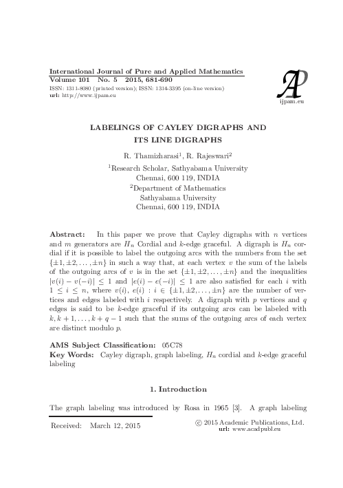 (PDF) P A LABELINGS OF CAYLEY DIGRAPHS AND ITS LINE DIGRAPHS