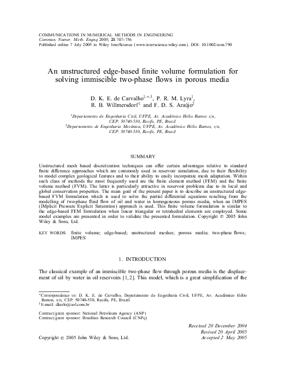 Pdf An Unstructured Edge Based Finite Volume Formulation For Solving Immiscible Two Phase