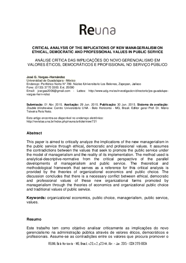(PDF) Critical Analysis of the Implications of the New Managerialism on ...