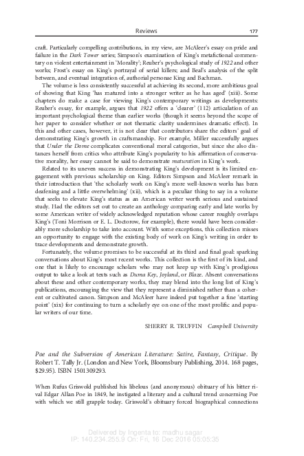 (PDF) Review of "Poe and the Subversion of American Literature" (Gothic ...