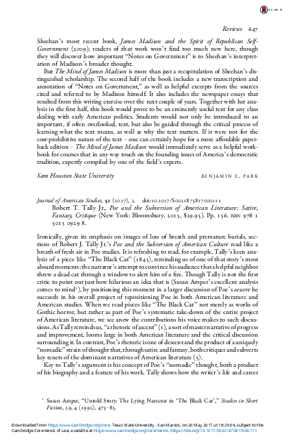 (PDF) Review of "Poe and the Subversion of American Literature ...