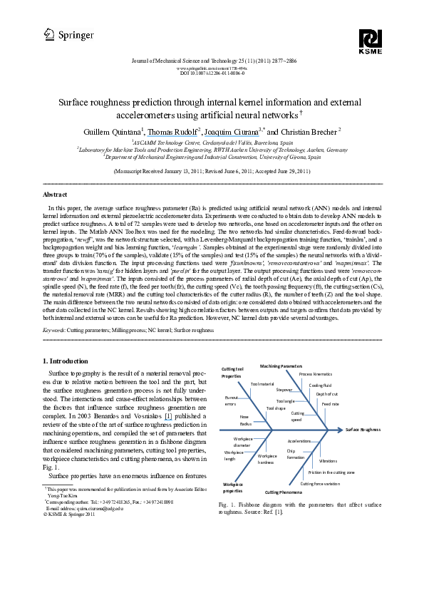 Pdf Surface Roughness Prediction Through Internal Kernel Information And External