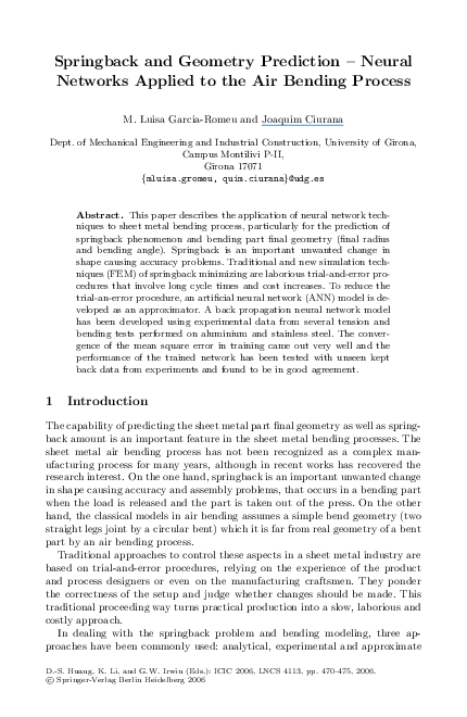 Pdf Springback And Geometry Prediction Neural Networks Applied To The Air Bending Process