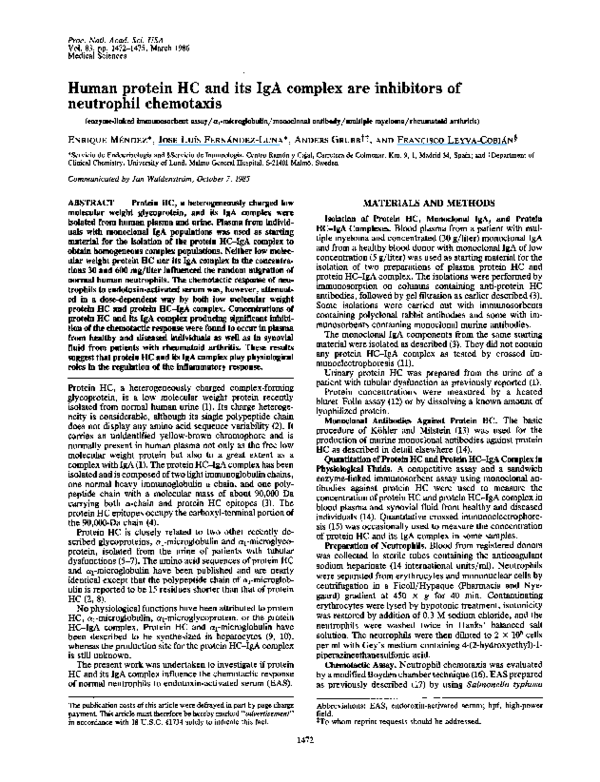 (PDF) Human protein HC and its IgA complex are inhibitors of neutrophil ...