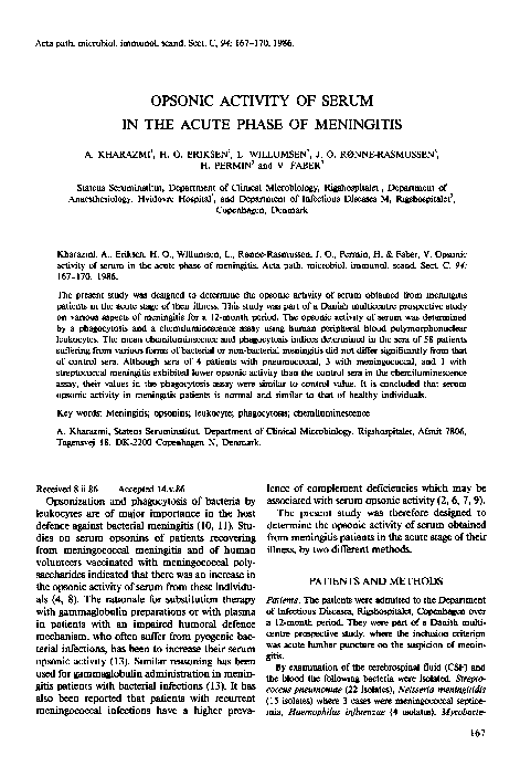 (PDF) Opsonic activity of serum in the acute phase of meningitis