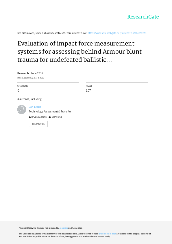(PDF) Evaluation of impact force measurement systems for assessing behind Armour blunt trauma ...